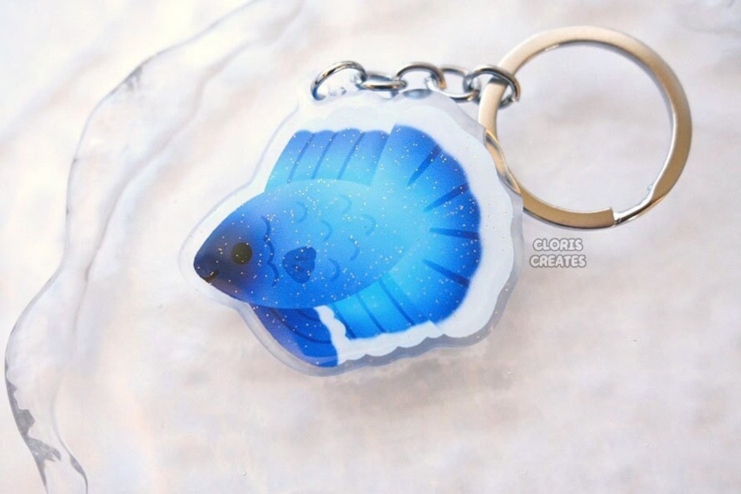 Betta Fish Blue Butterfly Halfmoon Keychain Cartoon Aquarium Art Double ...