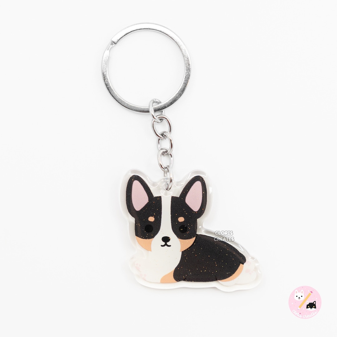 Black Tri Pembroke Welsh Corgi Acrylic Dog Keychain | Cartoon Kawaii ...