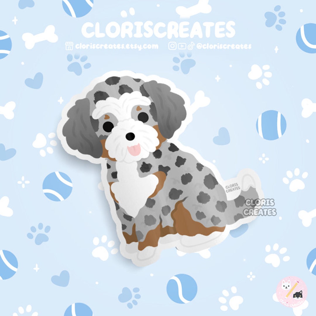 Blue Merle Aussiedoodle Poodle Mixed Dog Breed Waterproof Vinyl Sticker ...