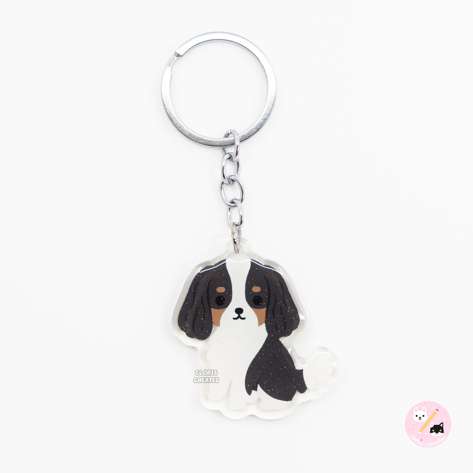 Tricolor Cavalier King Charles Spaniel Acrylic Dog Keychain | Cartoon ...