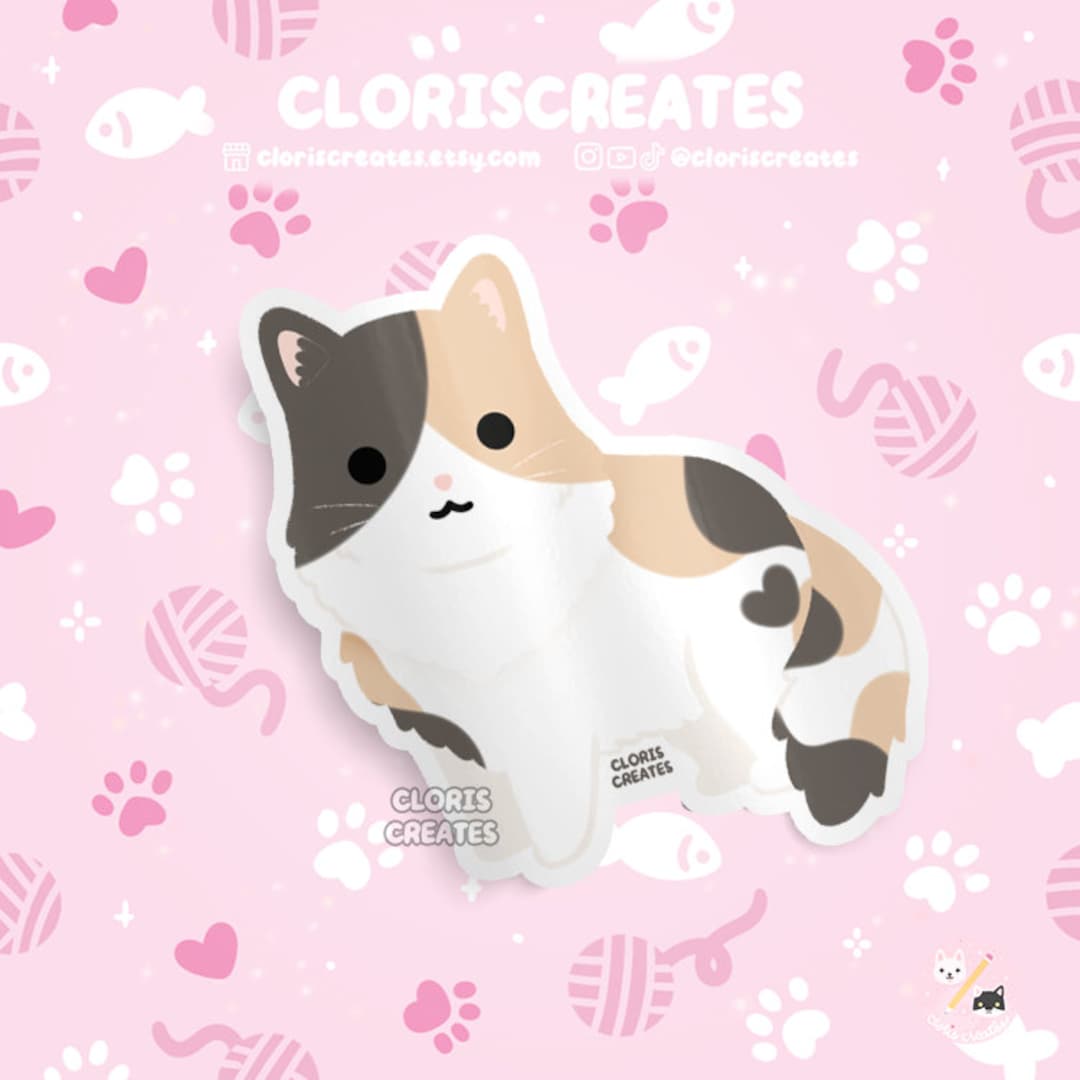 Diluted Longhaired Calico Cat Waterproof Vinyl Sticker | Kawaii Chibi ...
