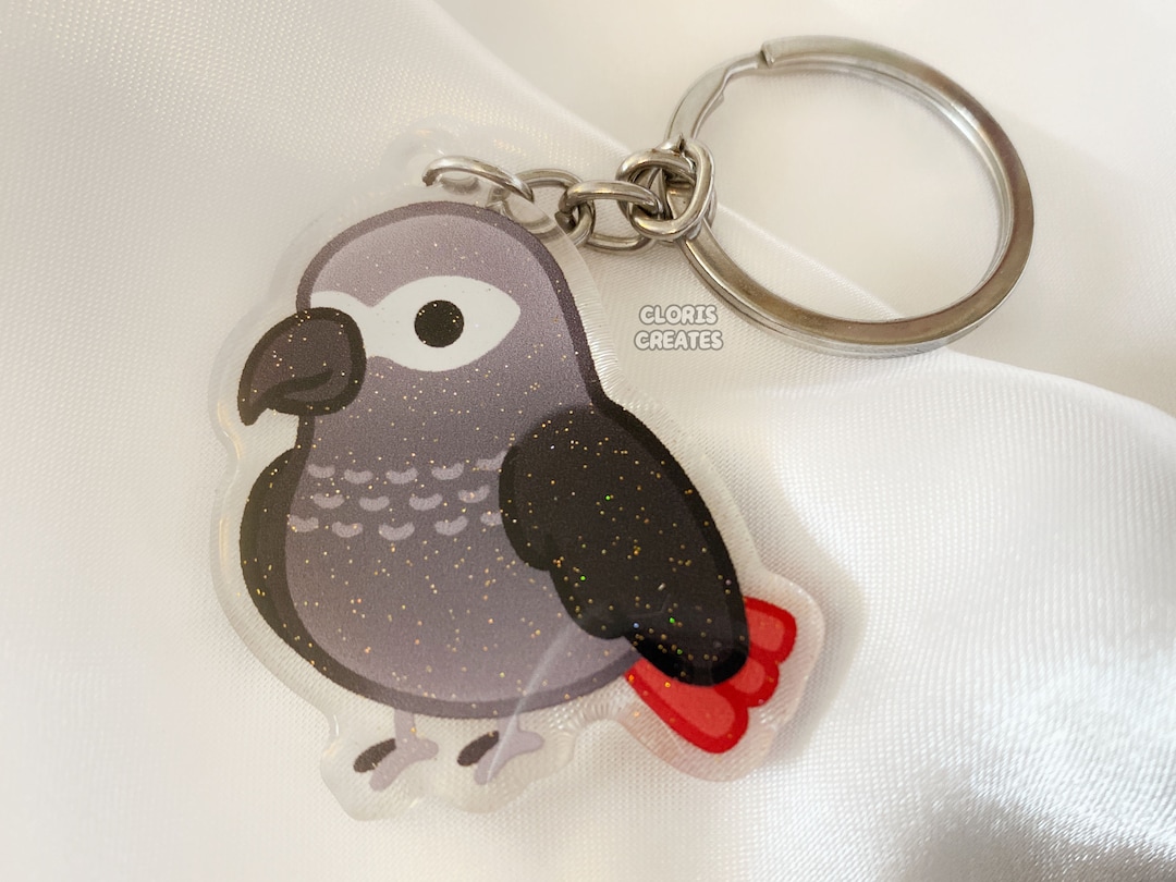 African Grey Congo Parrot Acrylic Pet Breed Keychain Cartoon Chibi Art ...