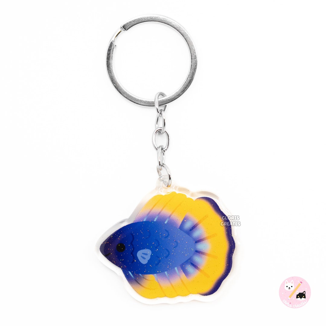 Betta Fish Halfmoon Blue Mustard Gas Keychain | Cartoon Aquarium Art ...