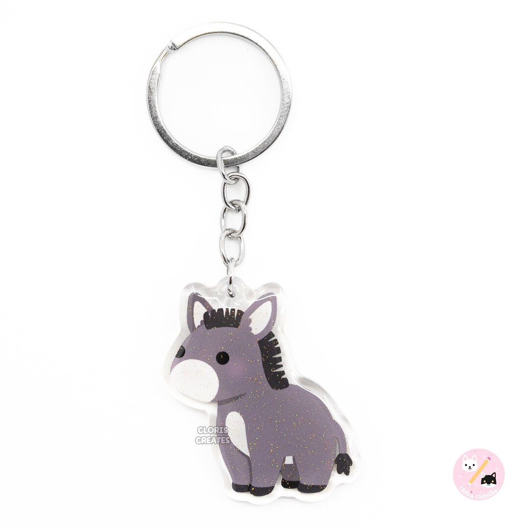Donkey Farm Animal Keychain | Cartoon Chibi Art Style Glitter Acrylic ...