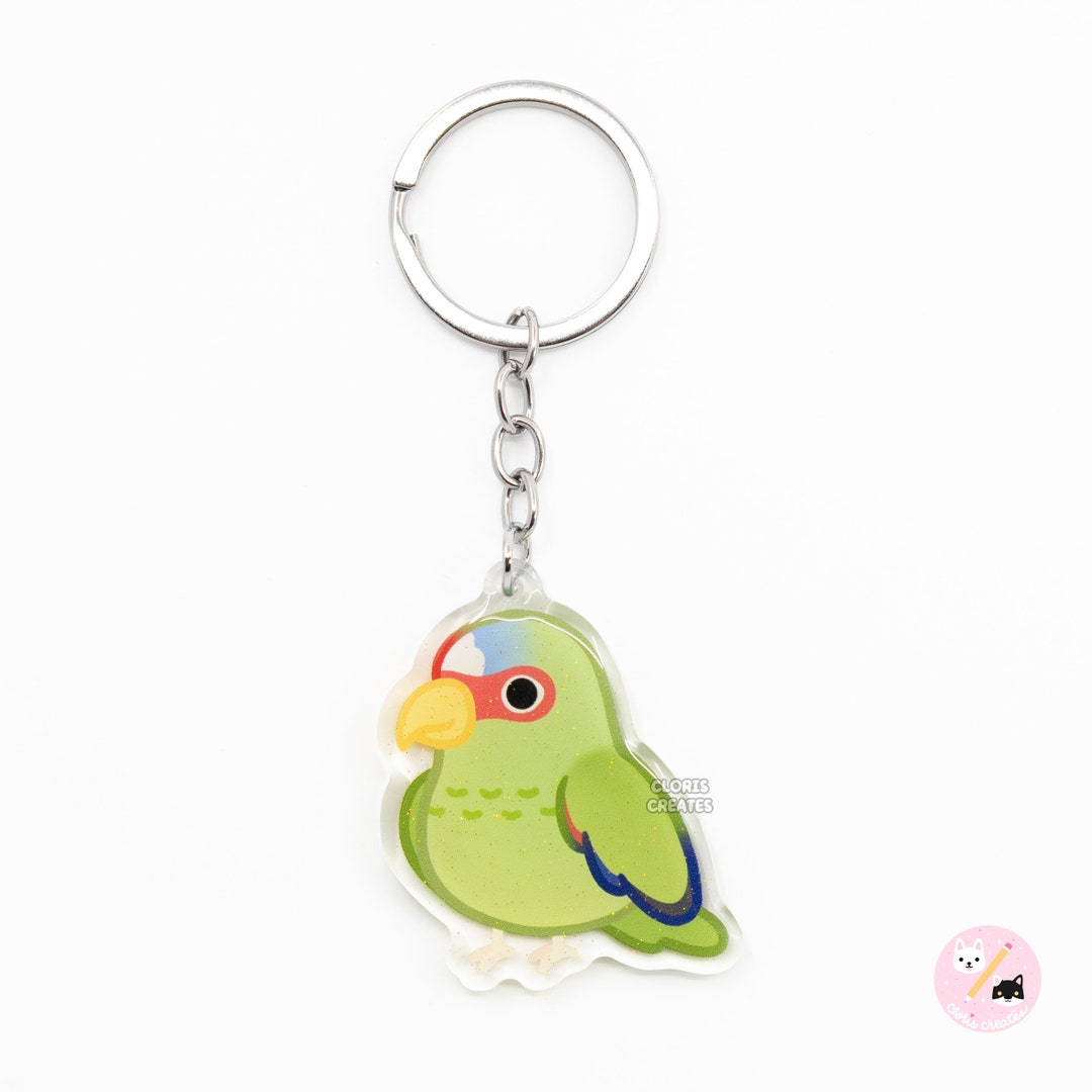 White Fronted Amazon Parrot Acrylic Bird Keychain | Cartoon Kawaii Art ...