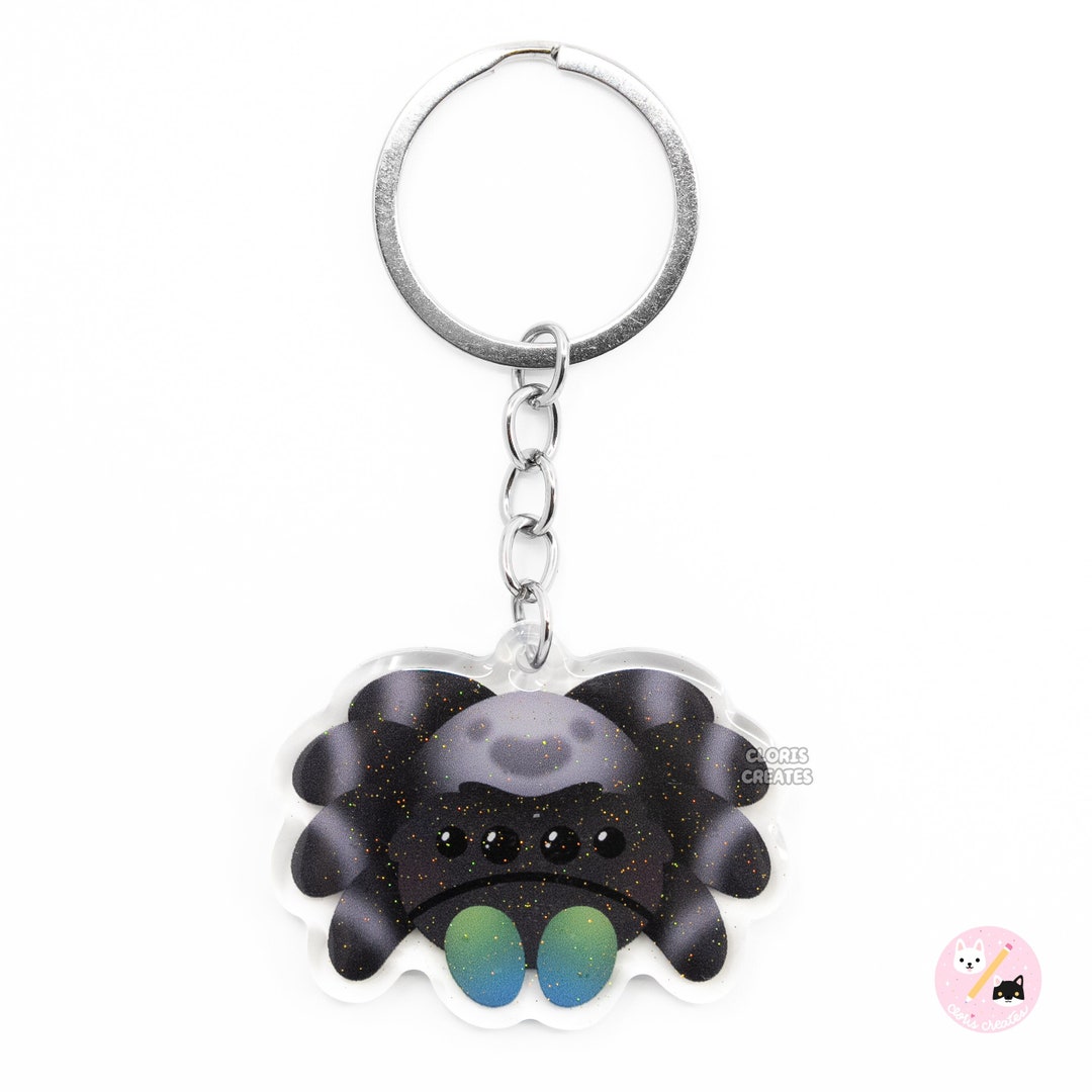 Black Jumping Spider Arachnid Keychain | Cartoon Pet Bug Art Double ...
