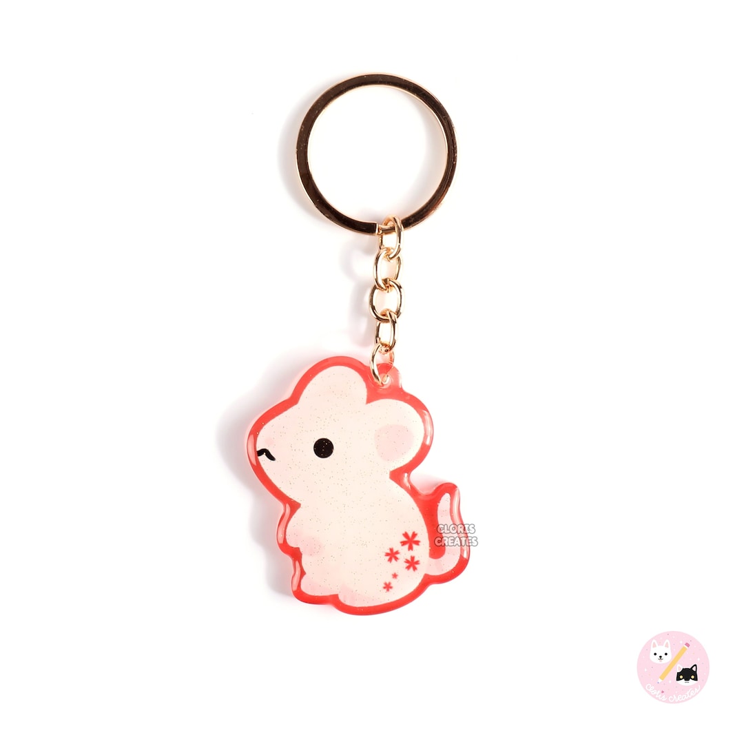 Year of the Rat Acrylic Glitter Keychain | Kawaii Chibi Lunar New Year ...