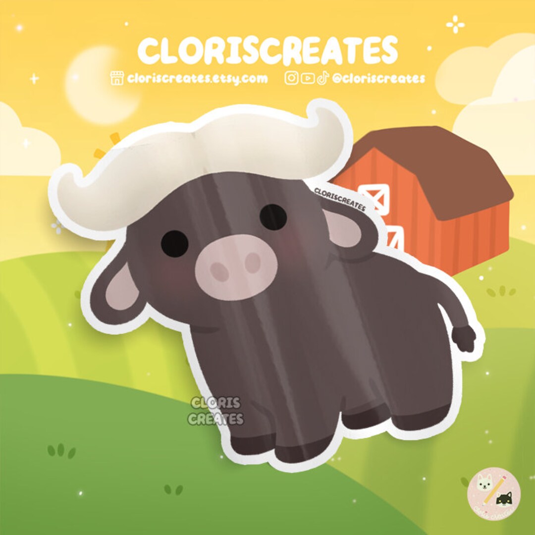Buffalo Waterproof Vinyl Sticker | Kawaii Chibi Petting Zoo Souvenir ...