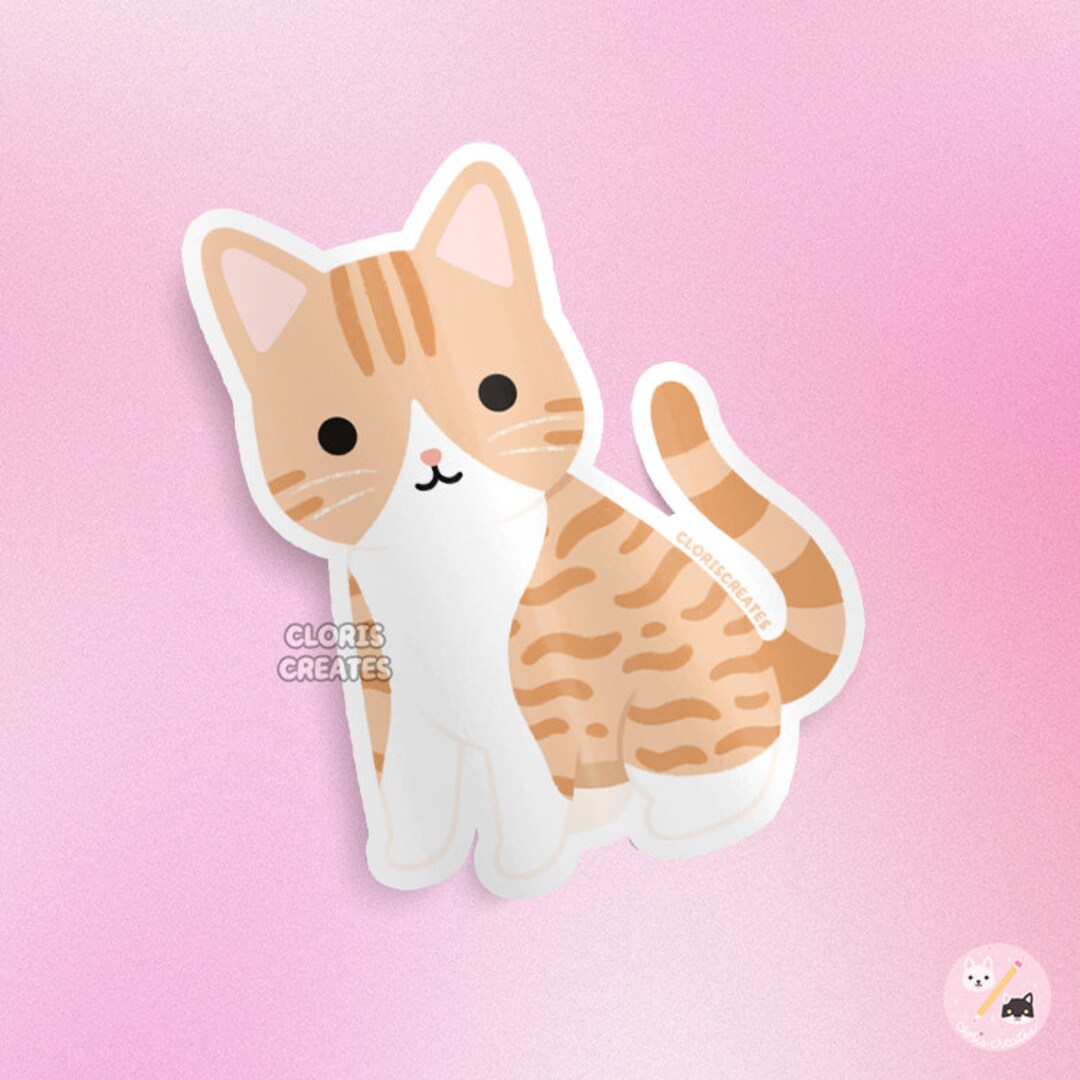 Orange Tabby Cat Waterproof Vinyl Sticker Kawaii Chibi - Etsy