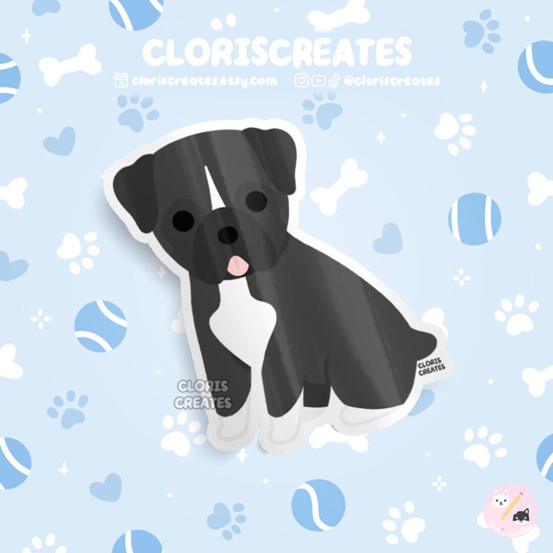 Black Boxer Dog Breed Waterproof Vinyl Sticker | Kawaii Chibi Animal ...