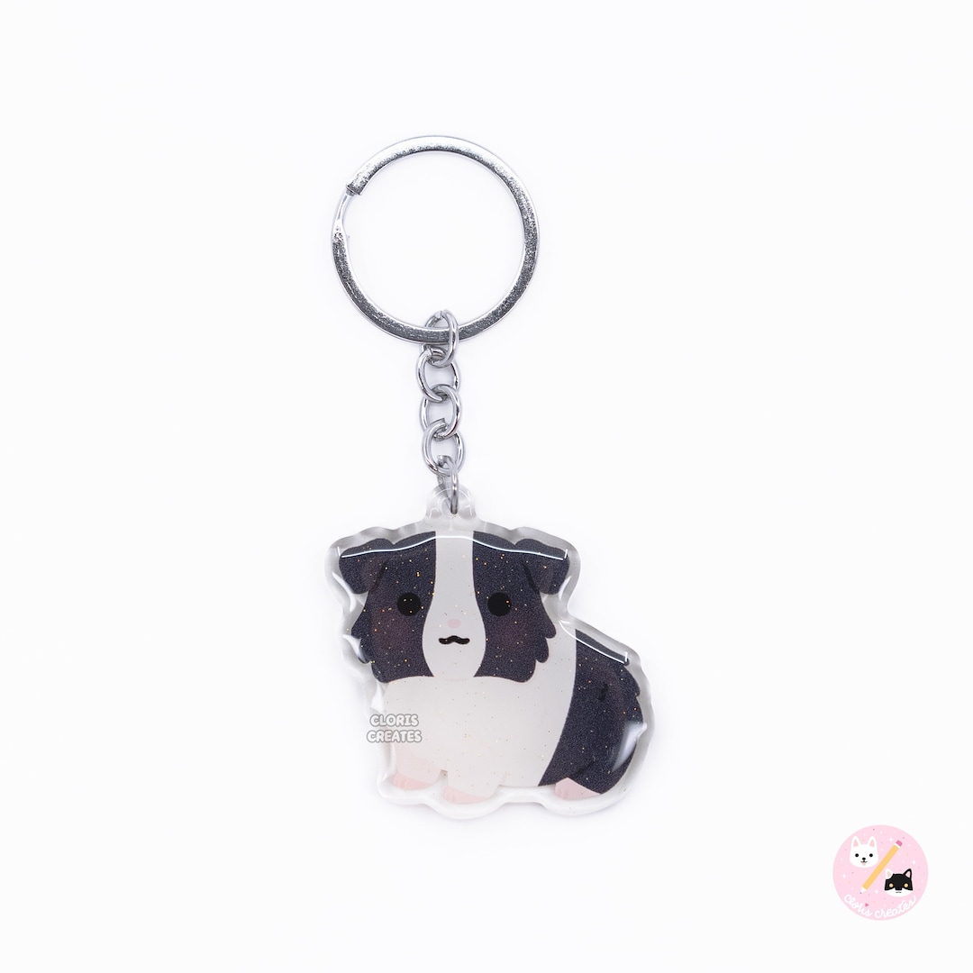 Black & White Abyssinian Guinea Pig Acrylic Pet Breed Keychain ...