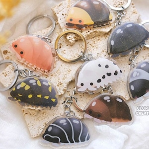Dairy Cow Isopod Roly Poly Insect Bug Keychain | Cartoon Chibi Pet Art ...