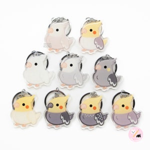 Whiteface Silver Cockatiel Acrylic Bird Breed Parrot Keychain | Cartoon ...