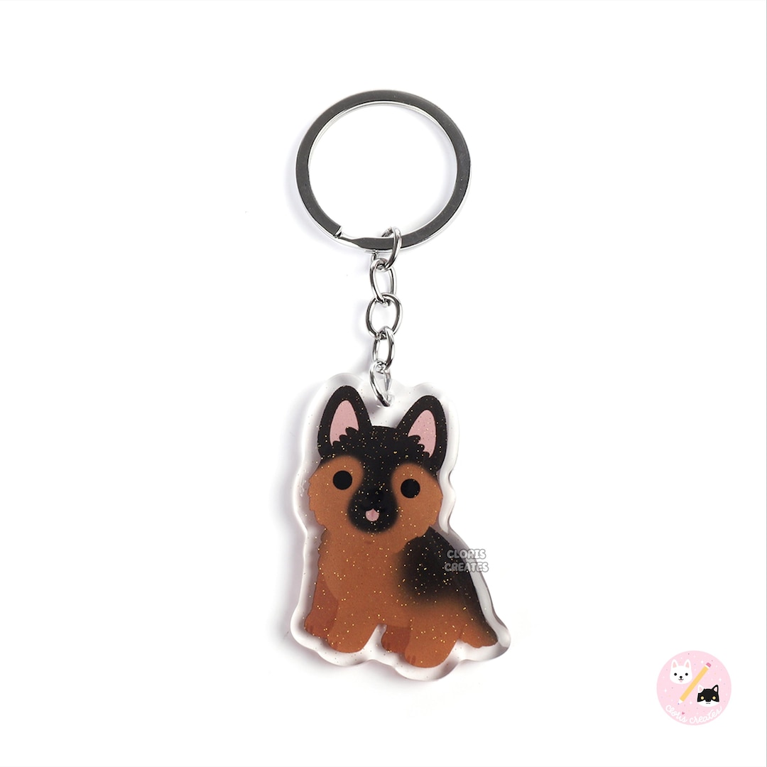 Red German Shepherd Acrylic Dog Breed Keychain | Cartoon Kawaii Art ...