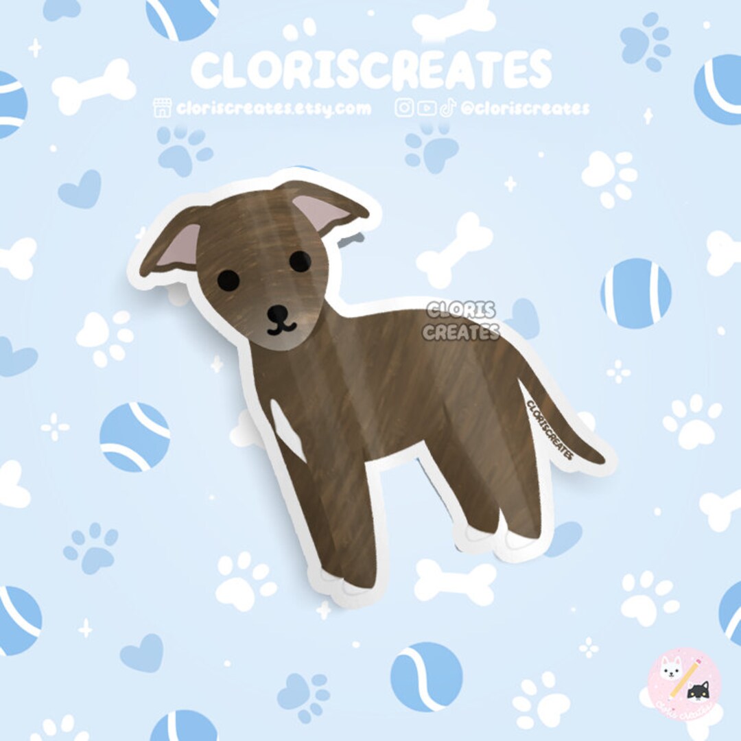 Brindle Whippet Greyhound Dog Waterproof Vinyl Sticker | Kawaii Chibi ...