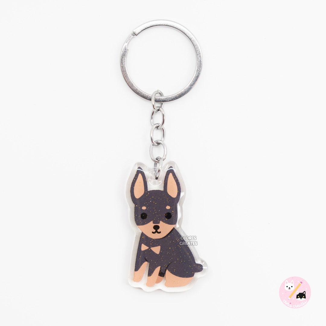 Cropped Black Doberman Pinscher Acrylic Dog Breed Keychain | Cartoon ...