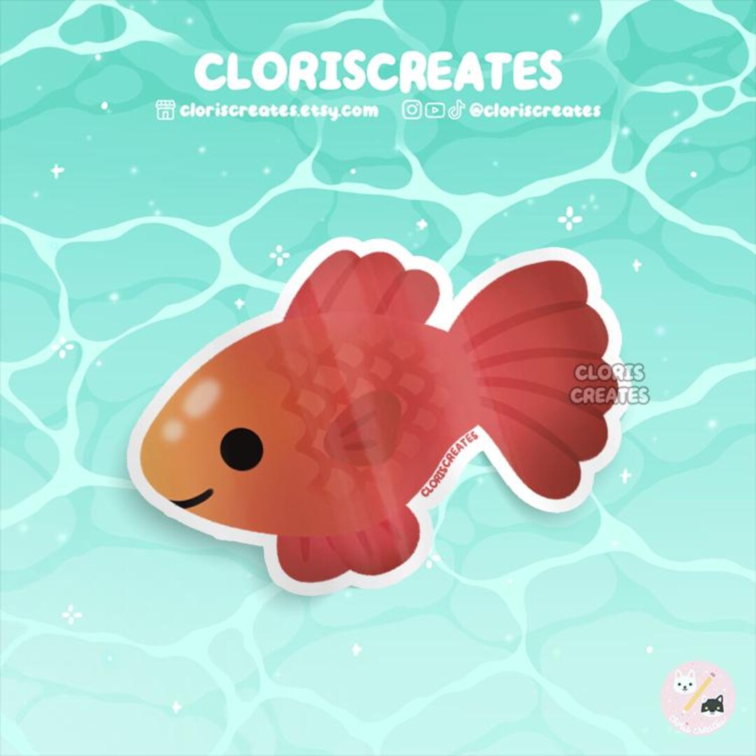 Red Guppy Rainbow Fish Waterproof Die Cut Sticker | Kawaii Chibi ...