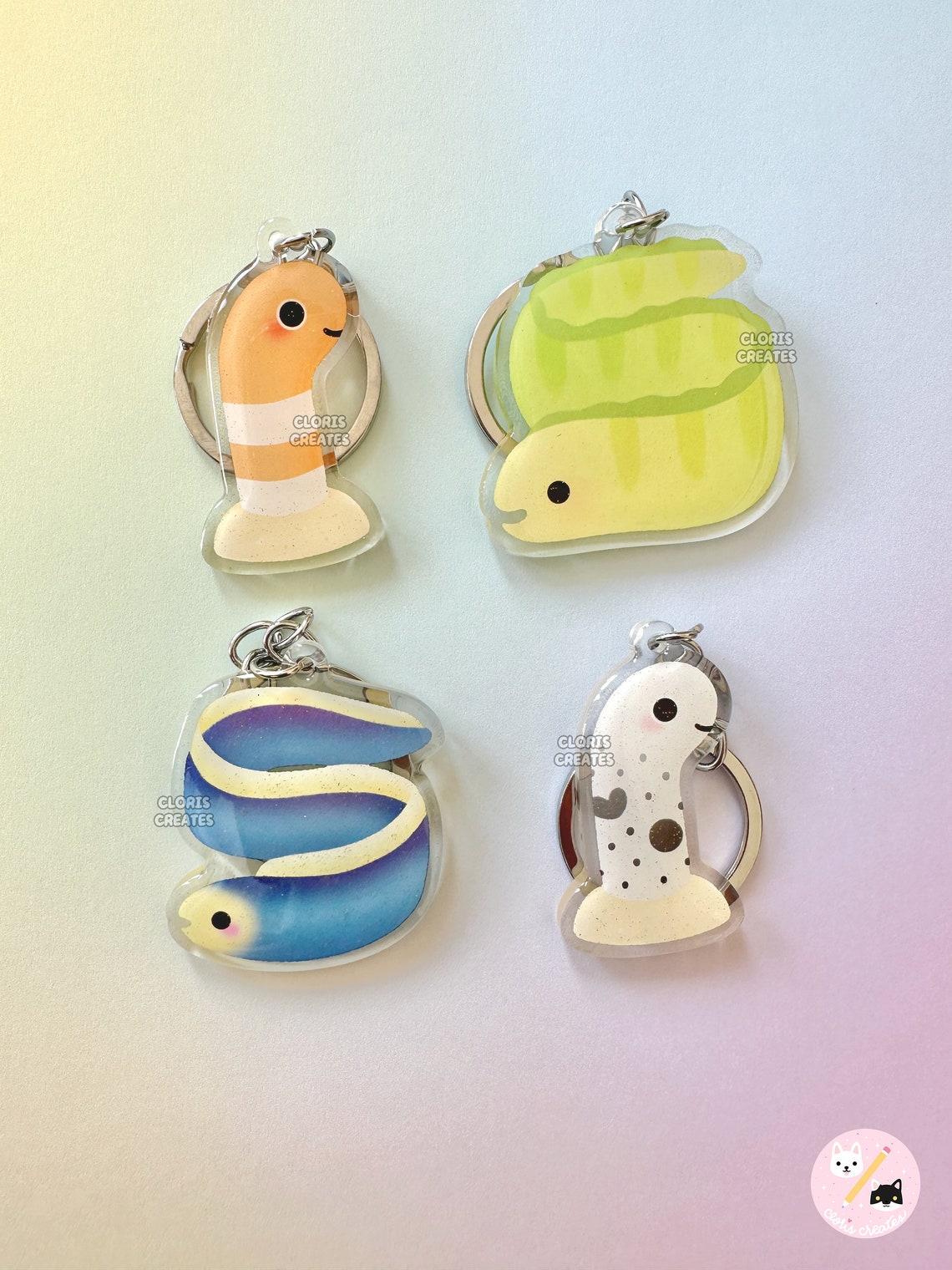 Moray Eel Acrylic Glitter Keychain | Kawaii Chibi Marine Animal Ocean ...