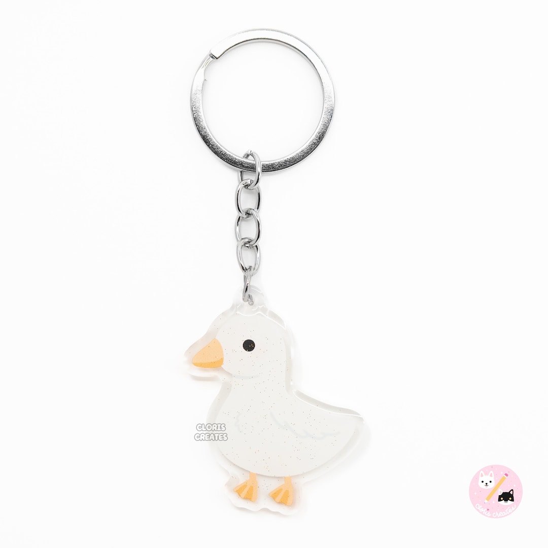 White Goose Farm Animal Keychain | Cartoon Chibi Art Glitter Acrylic ...