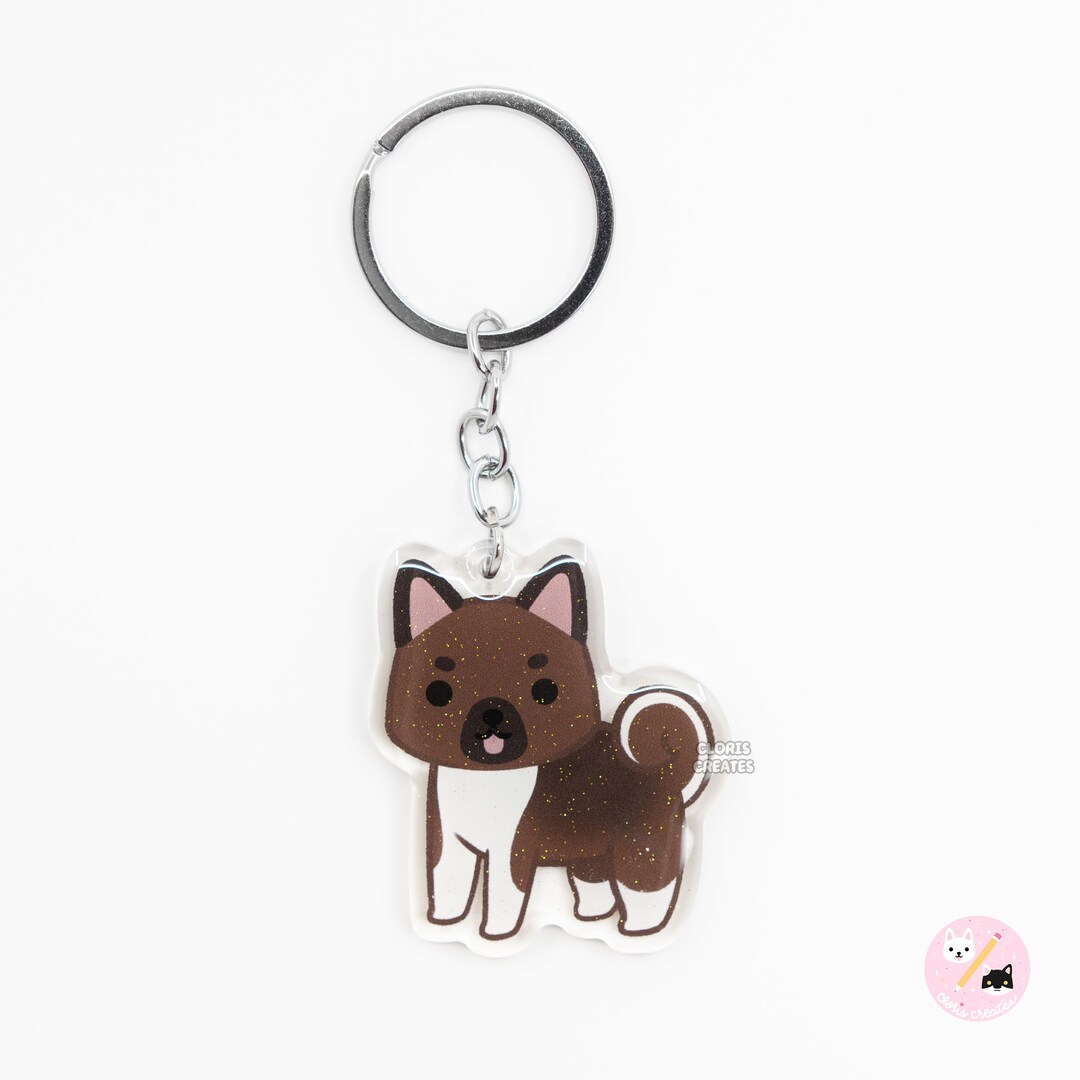 Pinto American Akita Acrylic Dog Keychain | Cartoon Kawaii Art Puppy ...