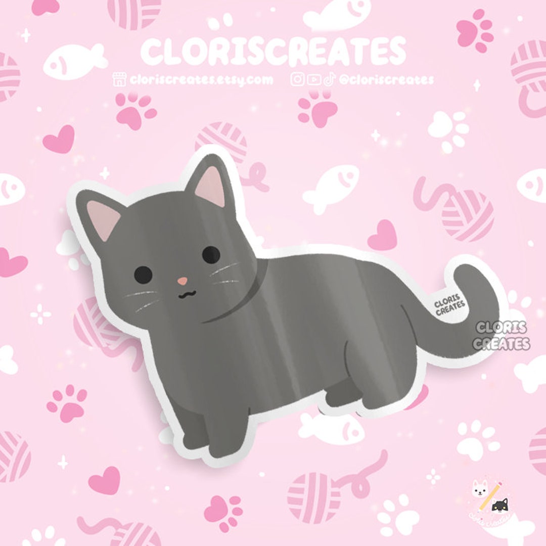 Blue Munchkin Cat Waterproof Vinyl Sticker Kawaii Chibi Animal Laptop ...