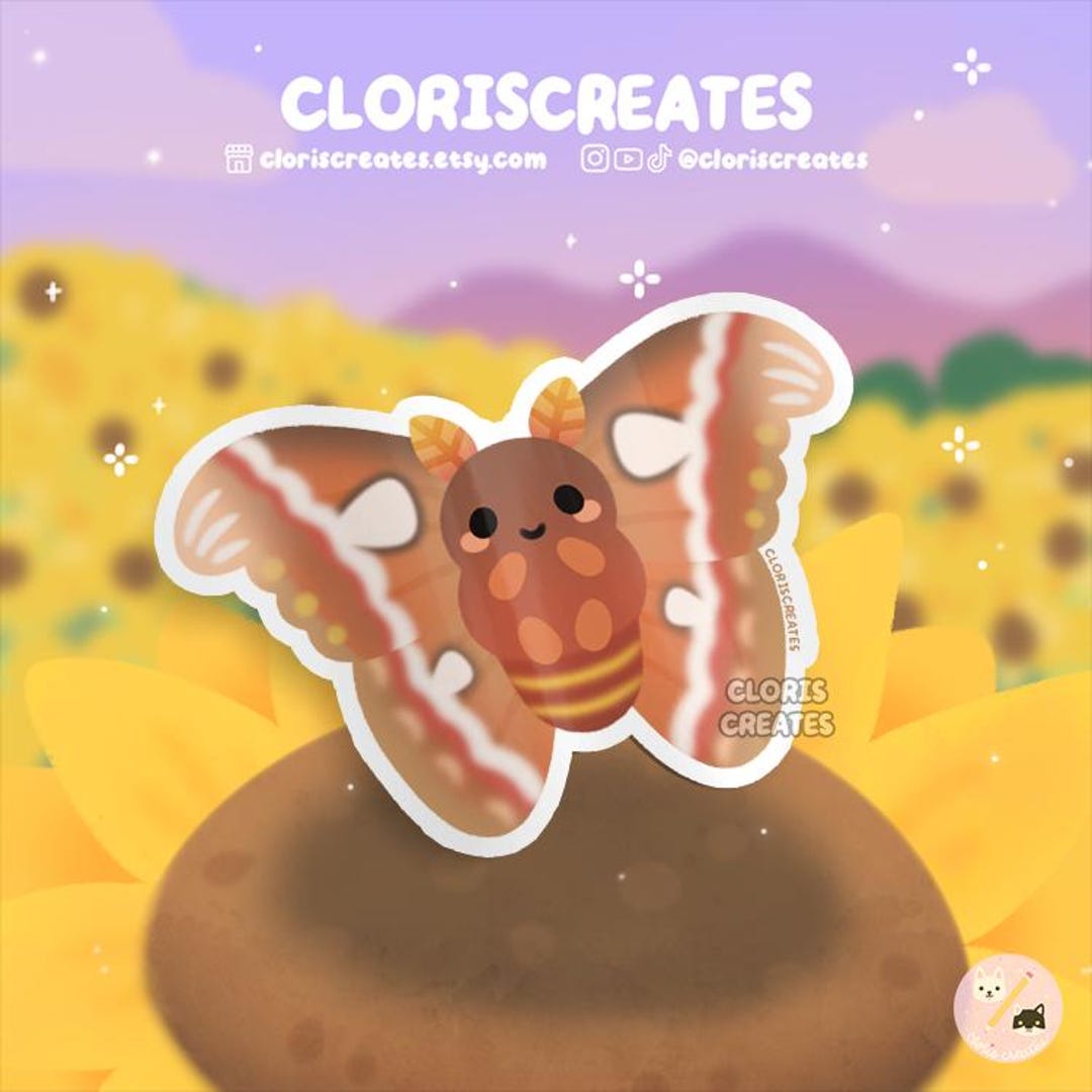 Atlas Moth Waterproof Die Cut Sticker | Kawaii Chibi Insect Art Laptop ...
