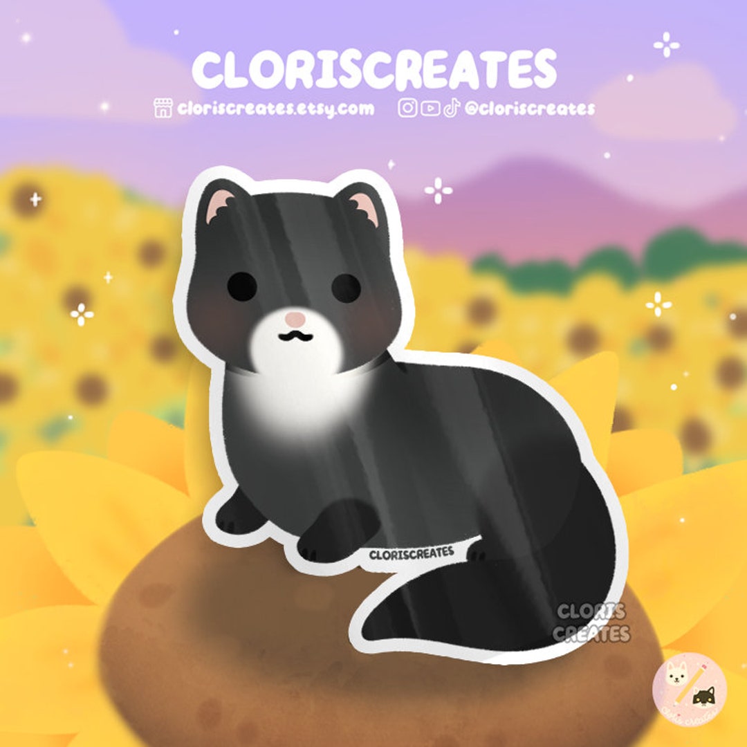Black Ferret Waterproof Vinyl Sticker | Kawaii Chibi Animal Lover Art ...