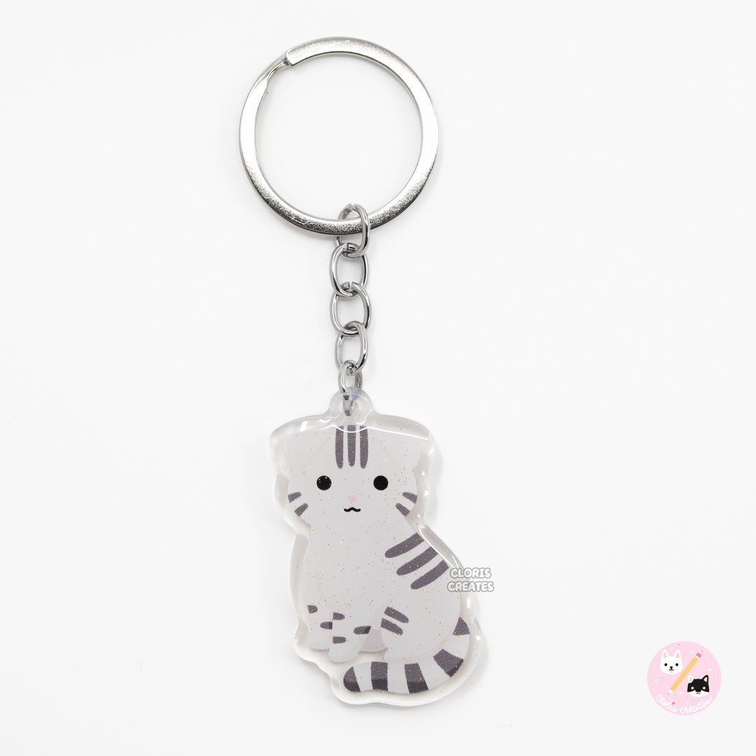 Silver Gray Tabby Scottish Fold Cat Acrylic Pet Breed Keychain Cartoon ...