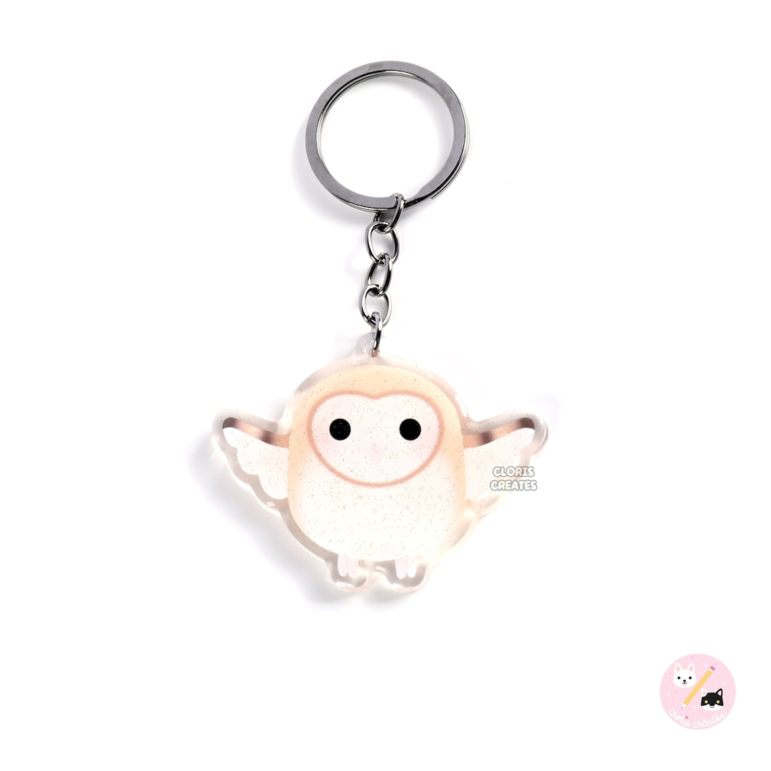 Barn Owl Bird Acrylic Glitter Keychain | Kawaii Chibi Wild Animal Lover ...