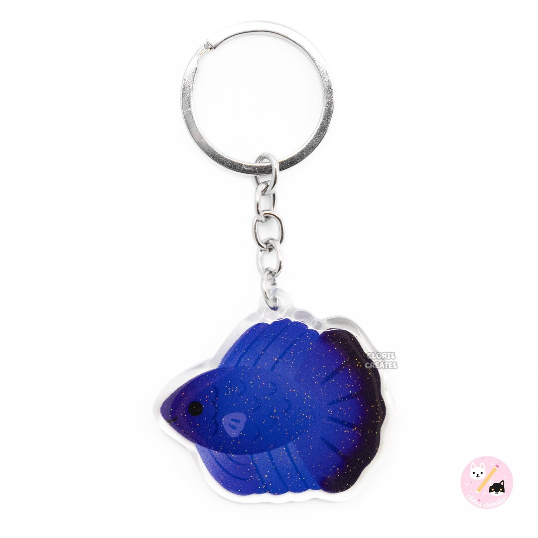 Betta Fish Blue Halfmoon Keychain | Cartoon Aquarium Art Double Sided ...