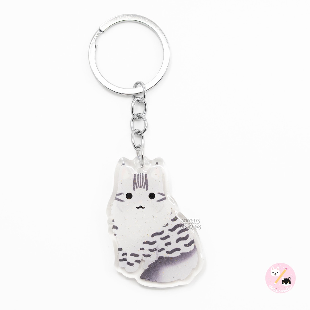 Silver Gray Tabby Maine Coon Cat Acrylic Pet Breed Keychain | Cartoon ...