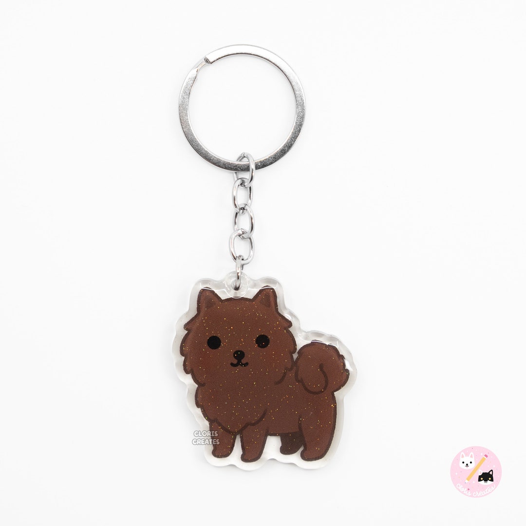 Chocolate Brown Pomeranian Acrylic Dog Breed Keychain Cartoon Kawaii ...