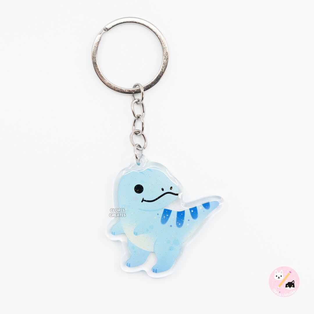 Velociraptor Blue Dinosaur Acrylic Glitter Keychain | Kawaii Chibi ...
