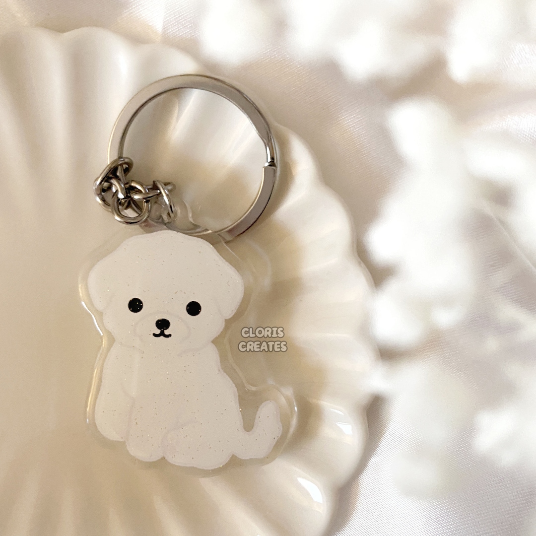Bichon Frise Acrylic Dog Breed Keychain | Cartoon Kawaii Art Puppy ...