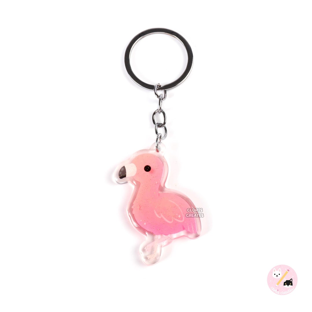 Flamingo Acrylic Tropical Bird Species Keychain | Cartoon Chibi Art ...