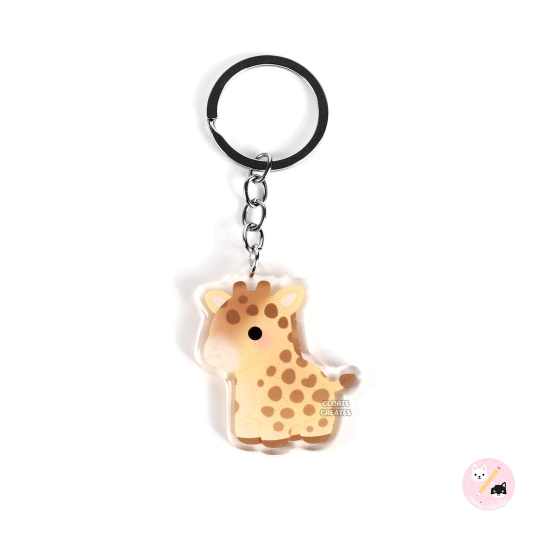 Giraffe Acrylic Glitter Keychain | Kawaii Chibi African Animal Lover ...