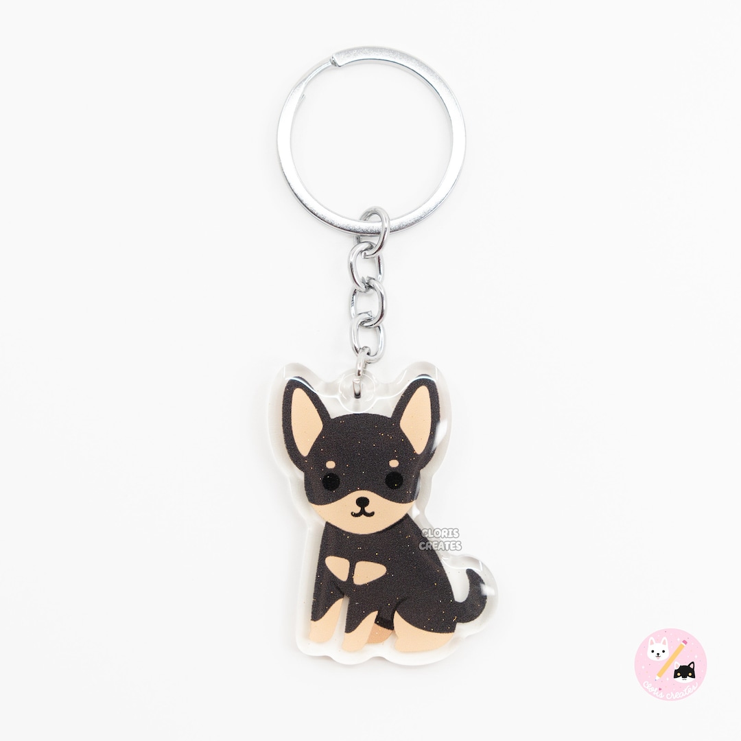Black & Tan Chihuahua Acrylic Dog Keychain | Cartoon Kawaii Art Puppy ...