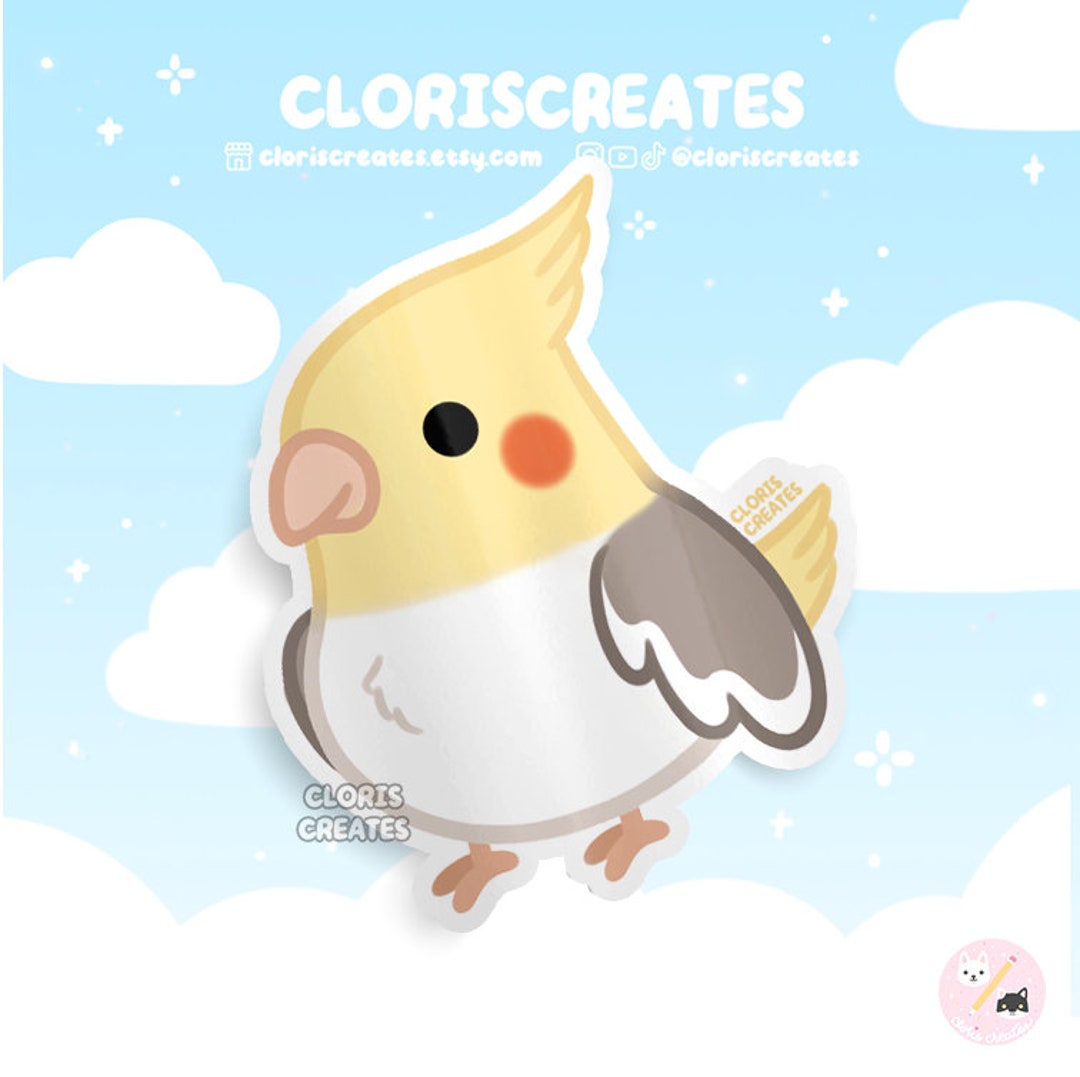 Pied Cockatiel Bird Breed Waterproof Vinyl Sticker | Kawaii Chibi ...