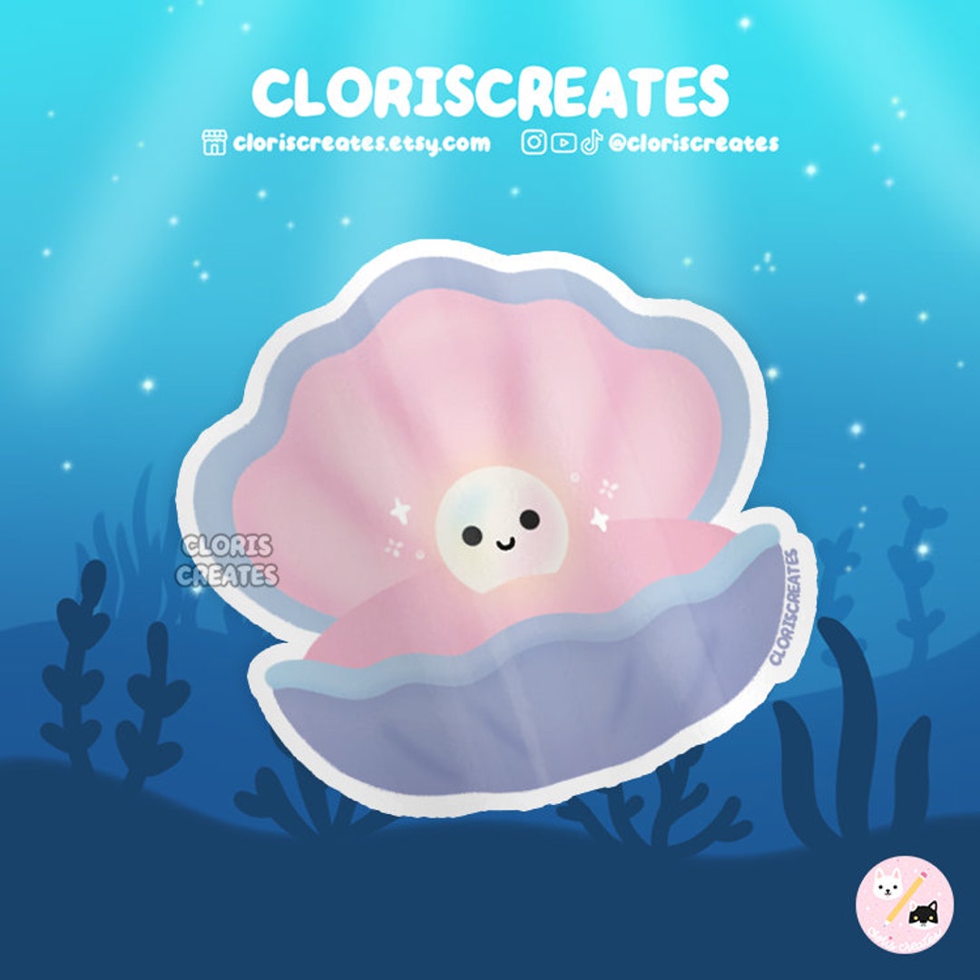 Clam and Pearl Waterproof Vinyl Sticker | Kawaii Chibi Marine Animal ...