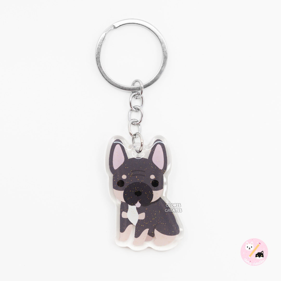 Blue & Tan French Bulldog Frenchie Acrylic Dog Keychain Cartoon Kawaii ...