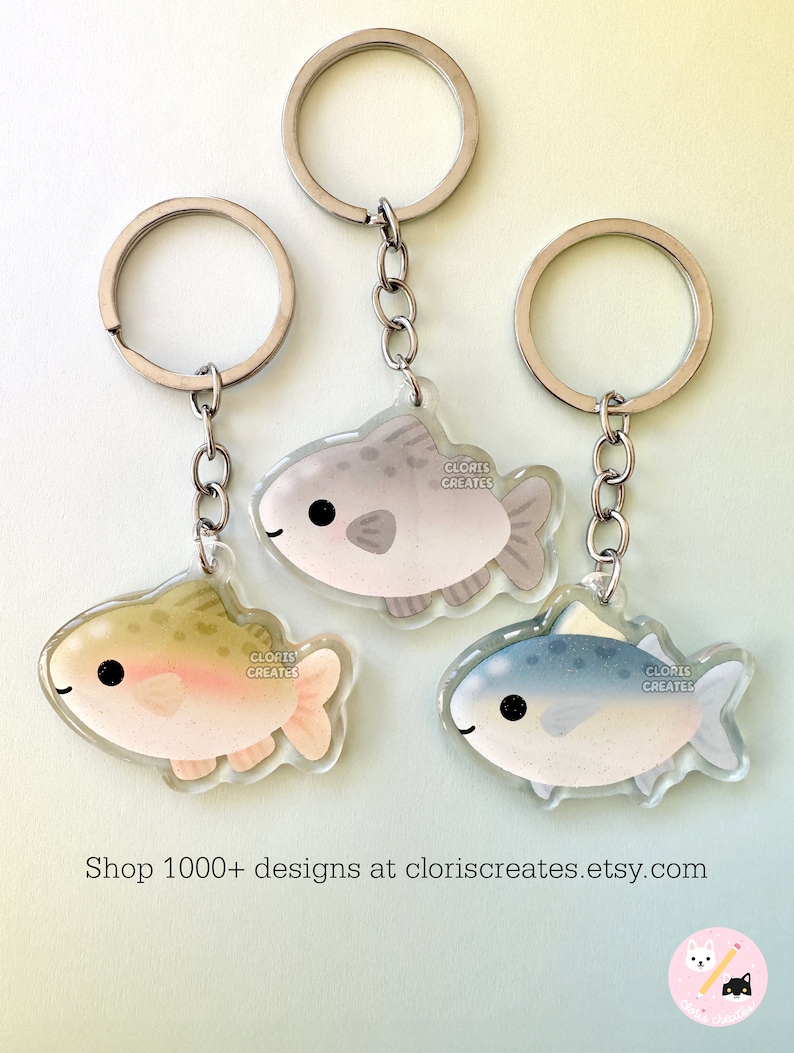 Salmon Acrylic Glitter Keychain | Kawaii Chibi Marine Animal Aquatic ...
