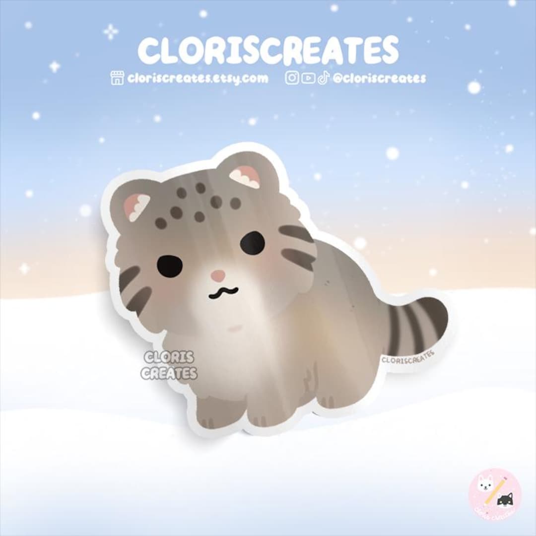 Pallas's Cat Manul Waterproof Vinyl Sticker | Kawaii Chibi Wildcat ...
