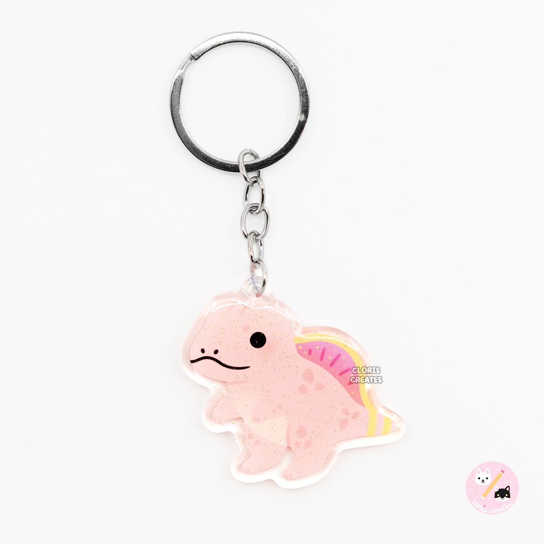 Spinosaurus Pink Dinosaur Acrylic Glitter Keychain | Kawaii Chibi ...