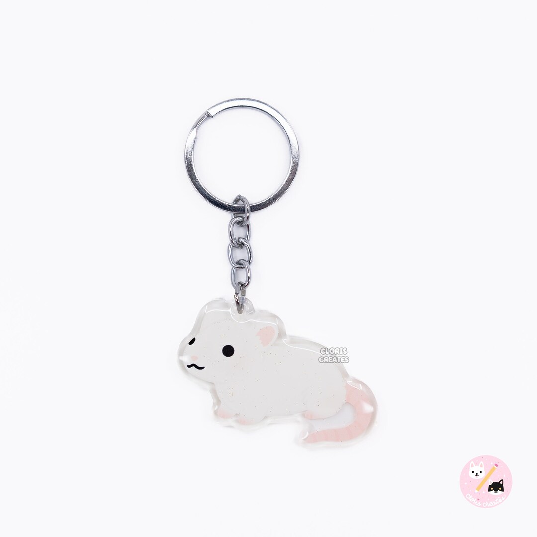 White Fancy Rat Acrylic Pet Breed Keychain | Cartoon Kawaii Art Double ...