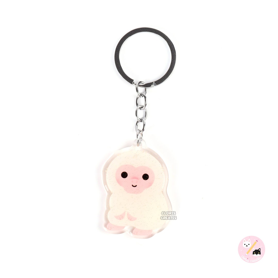 Japanese Snow Monkey Macaque Acrylic Glitter Keychain | Kawaii Chibi ...