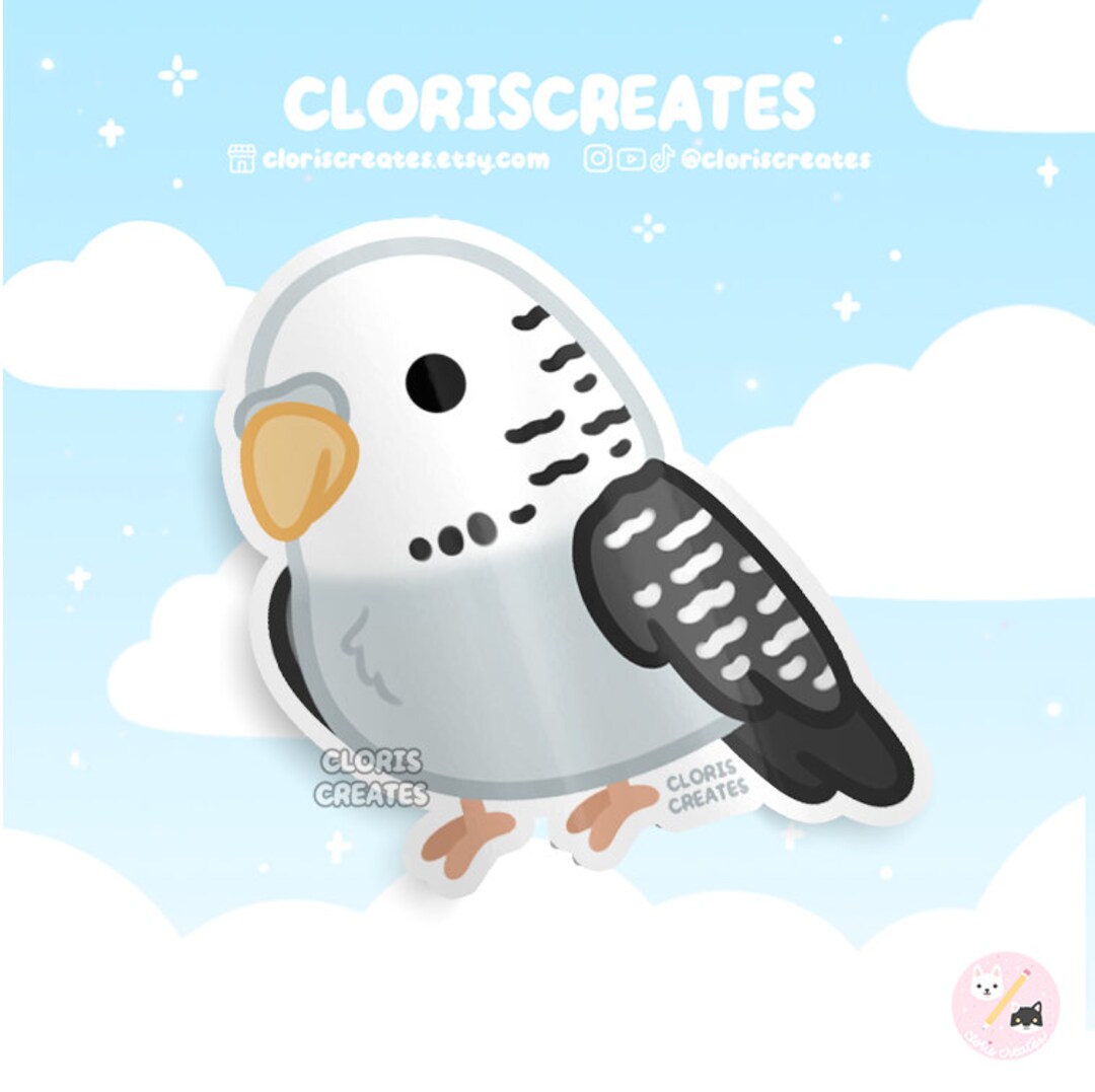 Gray Budgerigar Budgie Parakeet Waterproof Vinyl Sticker | Kawaii Chibi ...