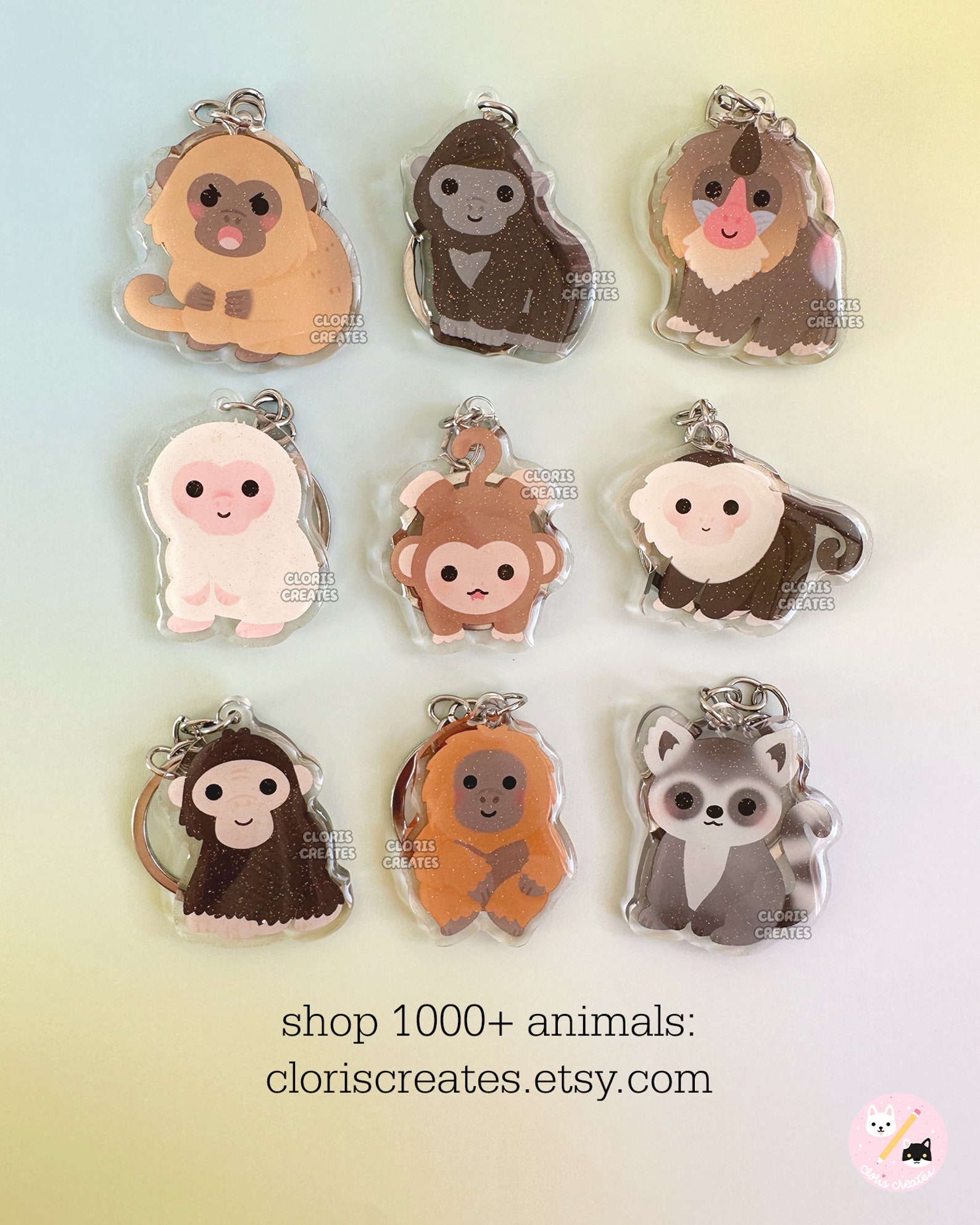 Chimpanzee Acrylic Glitter Keychain | Kawaii Chibi Wild Chimp Primate ...