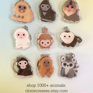 Monkey Acrylic Glitter Keychain | Kawaii Chibi Wild Primate Animal Lover Art Charm | Cute ...