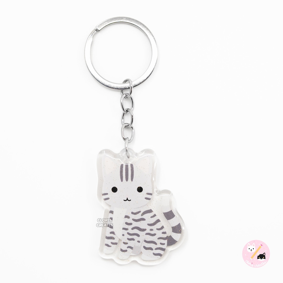 Silver Gray Tabby Cat Acrylic Pet Breed Keychain | Cartoon Chibi Animal ...