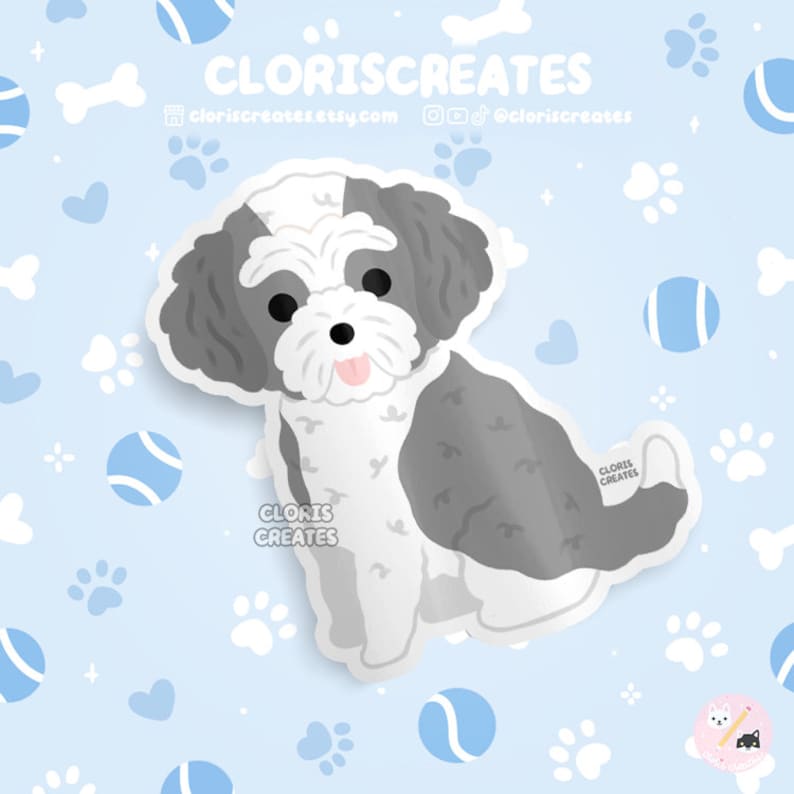 Gray & White Doodle Poodle Mixed Dog Waterproof Vinyl Sticker | Kawaii ...